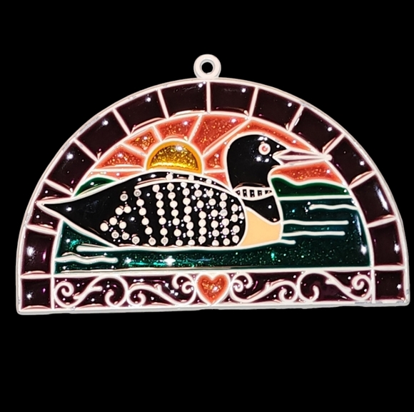 Handmade | Holiday | Vintage Handmade Stained Glass Loon Water Sunset ...